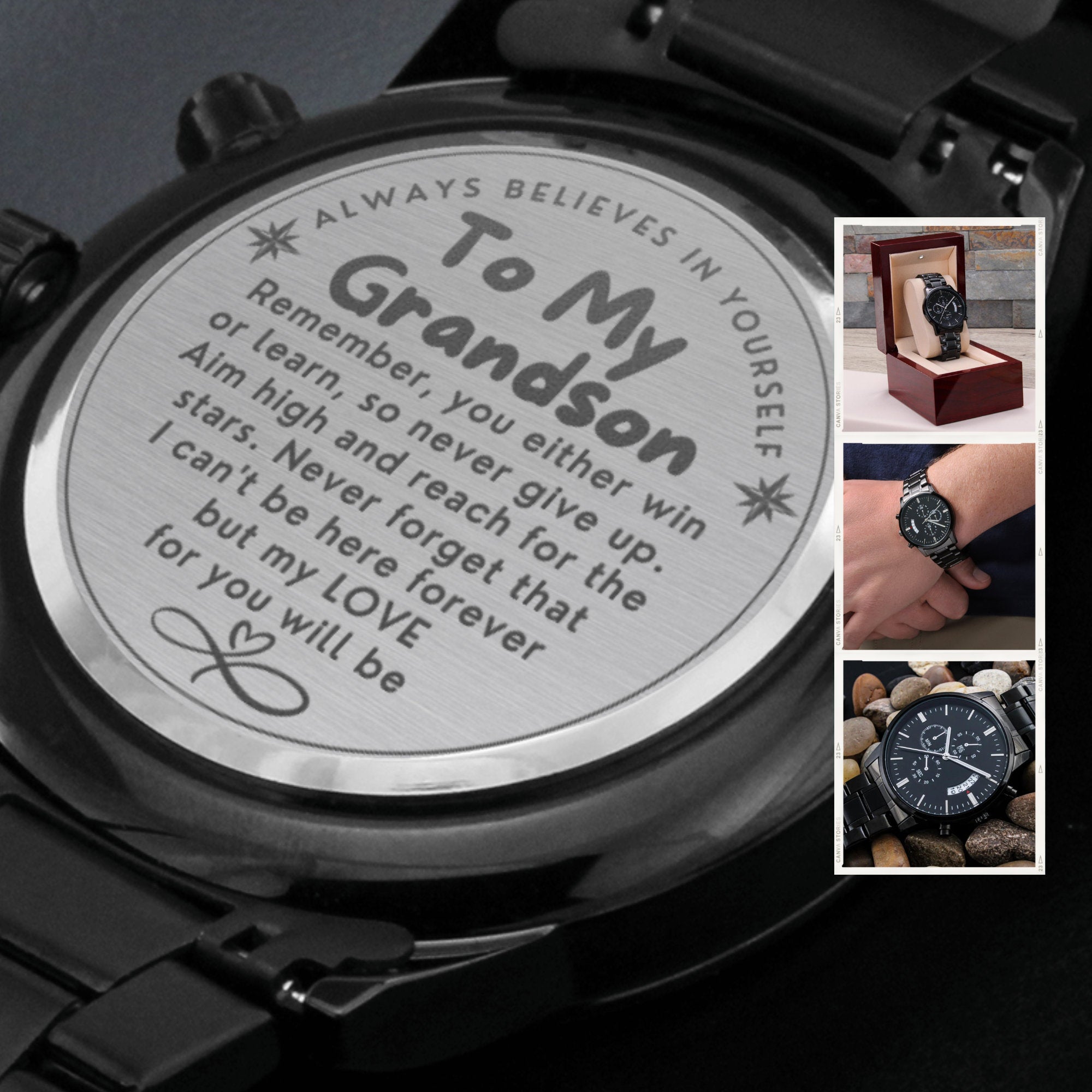 To My Grandson - Engraved Black Watch, Grandson Watch, Gifts for Grand ...
